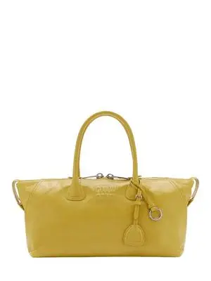 Miu Miu Leather Tote Bag With Tag Detail - Yellow