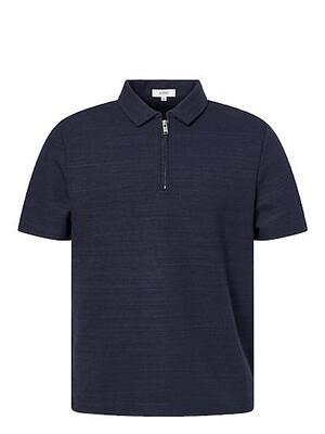 ARNE Cavour Textured Zip Woven Polo Shirt Xxl - Navy