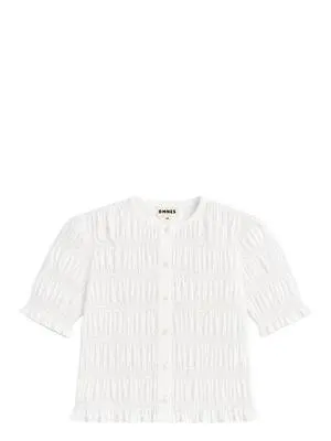OMNES Shirred Button-down Cotton Top - White