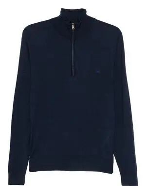 Etro Wool And Silk Sweater With Zip And Pegasus Embroidery - Blue