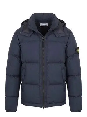 Stone Island Ripstop Down Jacket With Removable Hood - Blue