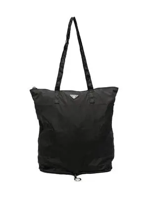 Prada Nylon Tote Bag With Saffiano Leather Case - Black