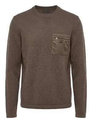 Prada Wool Sweater With Nylon Patch Pocket - Brown