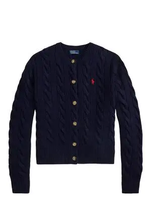 Polo Ralph Lauren Crew Neck Cable Knit Wool Blend Cardigan - Blue