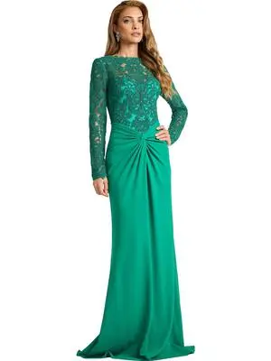 Tadashi Shoji Lysandra Embroidered Crepe Gown - Emerald