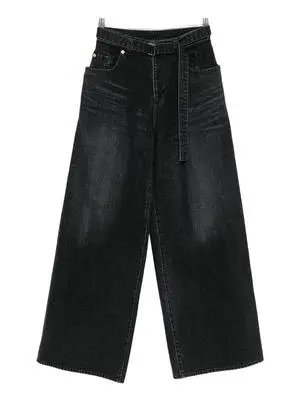 Sacai Wide-leg Belted Jeans - Black