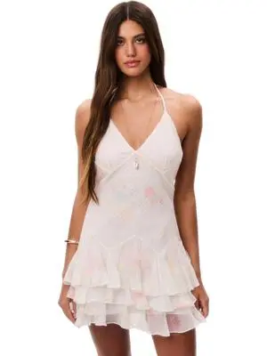 LoveShackFancy Adrinette Silk Chiffon Mini Dress - Sundown Hazel