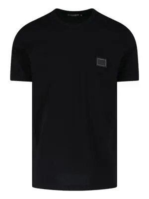 Dolce & Gabbana Cotton Crewneck T-shirt With Chest Patch - Black