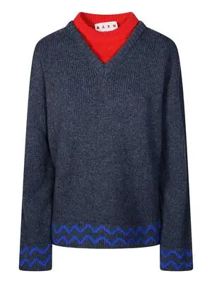 MARNI Marni V-Neck Sweater With Geometric Trim