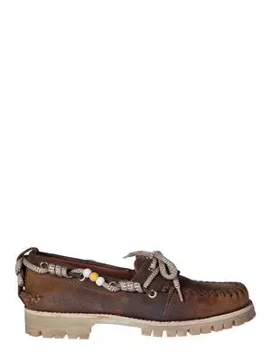 GOLDEN GOOSE Waxed Leather Decorative Loafers With Tank Sole - Marrone