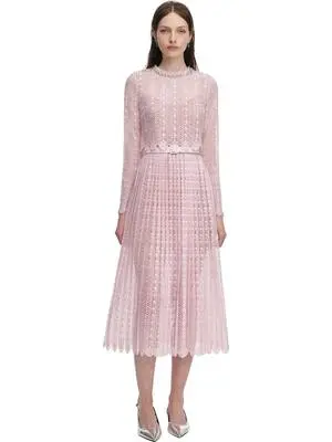 SELF-PORTRAIT Floral Lace Mini Dress With Rhinestone Trim - Pink