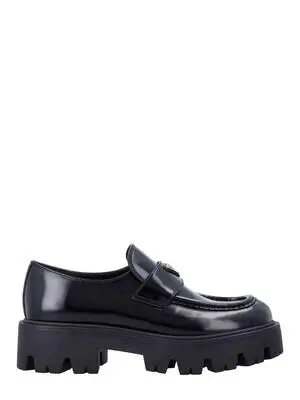 Prada PRADA Brushed Leather Loafers With Enameled Triangle Logo And 50 Mm Monoblock Rubber Sole Nero