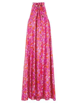 Max Mara Silk Printed Maxi Dress - Fucsia