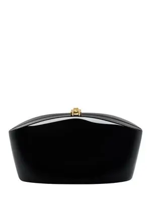 Rocio Twiggy Sculptural Wood Clutch With Chain Strap - Midnight Black