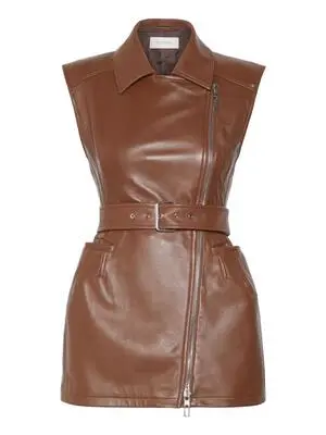 Max Mara Sleeveless Nappa Leather Jacket With Belt - Brown