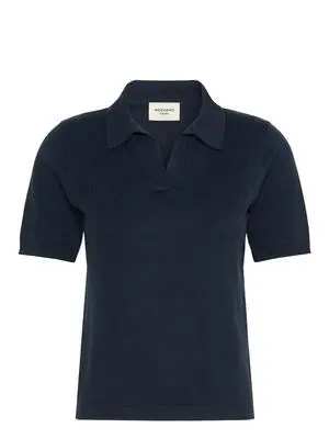 Max Mara Silk And Cotton Yarn Short-sleeved Polo Sweater - Navy
