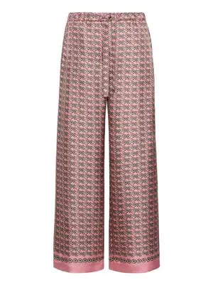 Max Mara Printed Silk Twill Trousers With Drawstring - Pink