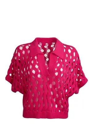 Saachi Saachi Knit Cut-Out Collared Shirt Red