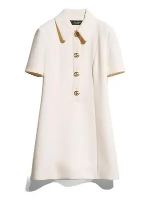 Gucci Crêpe Wool Dress With Double G Button - White