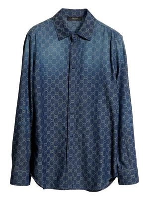 Gucci Gg Chambray Cotton Denim Shirt - Blue