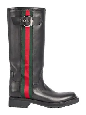 Gucci Biker Boots With Web Detail - Black