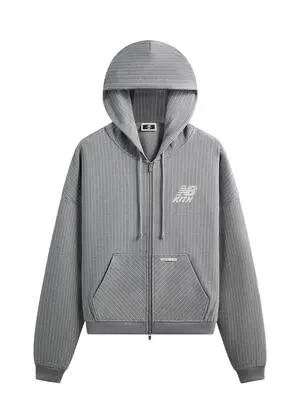 Kith X New Balance Pinstripe Braxton Zip Hoodie 'smoke - Grey