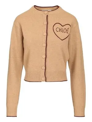 Chloé Fitted Ribbed Crew Neck Cardigan - Brown