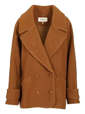 Chloé Double-breasted Herringbone Wool Coat - Brown