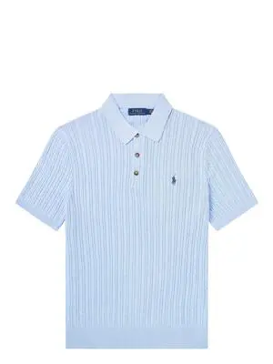 Polo Ralph Lauren Logo-embroidered Cable-knit Cotton Polo Shirt - Blue