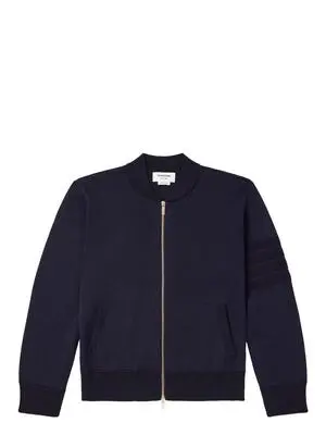 Thom Browne Striped Wool, Linen And Cotton-blend Zip-up Cardigan - Blue