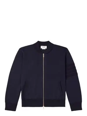 Thom Browne Striped Wool, Linen And Cotton-blend Zip-up Cardigan - Navy