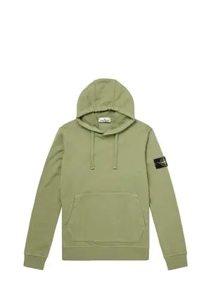 Stone Island Logo-appliquéd Garment-dyed Cotton-fleece Hoodie - Green