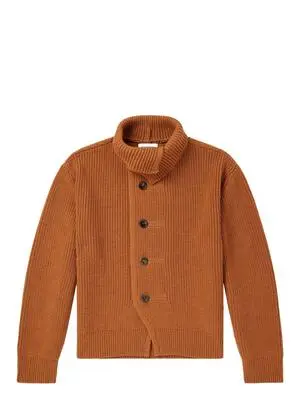 Dries Van Noten DRIES VAN NOTEN Marino Shawl-Collar Ribbed Wool Cardigan Orange
