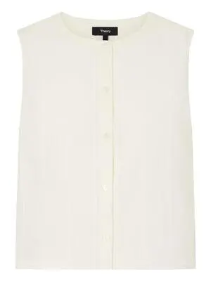 Theory Striped Cotton-voile Tank - Ivory