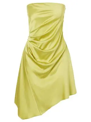 Staud Adriana Strapless Ruched Silk-blend Satin Mini Dress - Yellow