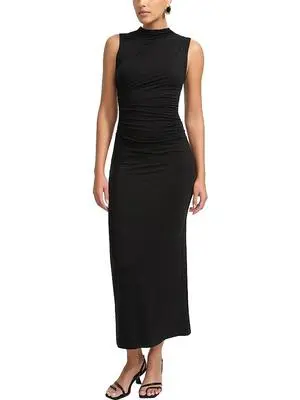MARCELLA Sleeveless Ruched High Neck Maxi Dress - Black