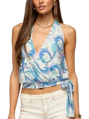 EDIKTED Abstract Backless Tie Halter Top