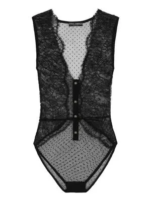 DOLCE & GABBANA Dolce & Gabbana Black Lace Bodysuit With Plunging Neckline