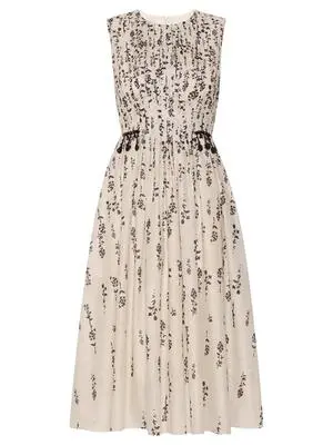 Max Mara Floral Cotton Midi Dress - Beige