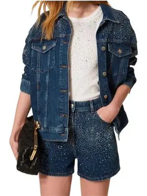 TWINSET Embellished Denim Shorts Black