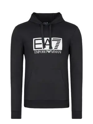 EA7 Logo Print Hoodie - Black