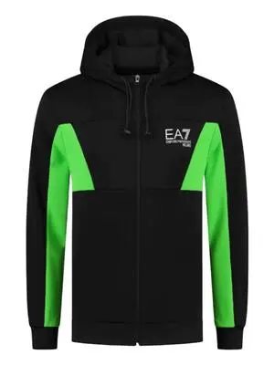 Emporio Armani Color-blocked Zip-up Hooded Jacket - Black