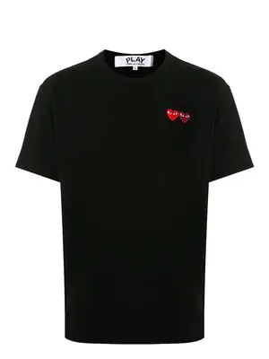 Play Comme Des Garcon Double Heart Appliquéd T-shirt - Black