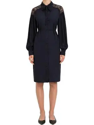 TWINSET Lace-panel Georgette Midi Dress - Black