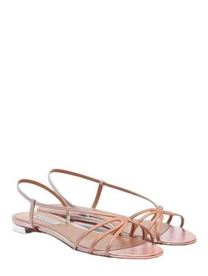 AQUAZZURA Metallic Leather Strappy Sandals - Nude