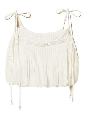 TWINSET Lace Trim Cropped Top With Tie Shoulders - White