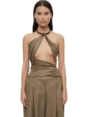 Christopher Esber Chime Necklace Herringbone Halter Top - Brown