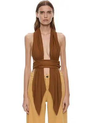 Christopher Esber Scarf Draped Halter Top Brown