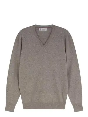 Brunello Cucinelli V-neck Long-sleeved Knit Top - Gray