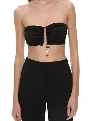 Christopher Esber Droplet Ruched Crystal-pendant Top - Black